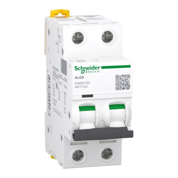 A9F77232, Schneider Electric Acti9 iC60N, 32A Miniature Circuit Breaker, 2P, C curve| Gila Electric
